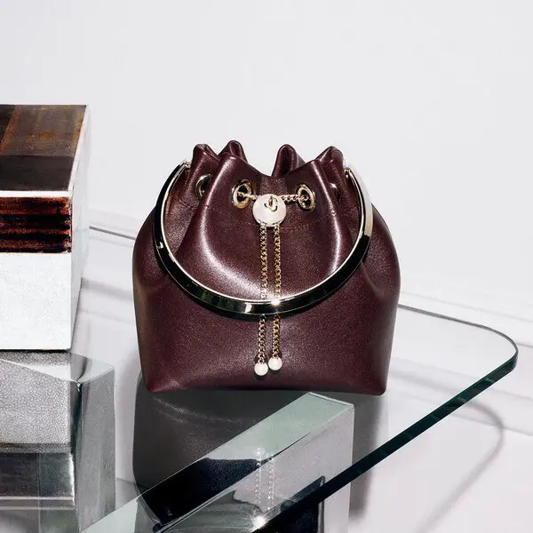 JIMMY CHOO Bon Bon Biker Leather Bag With Pearl Closure - Deep Merlot/light Gold