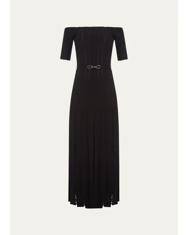 Gabriela Hearst Kurt Off-the-shoulder Pleated Merino Dress - Black