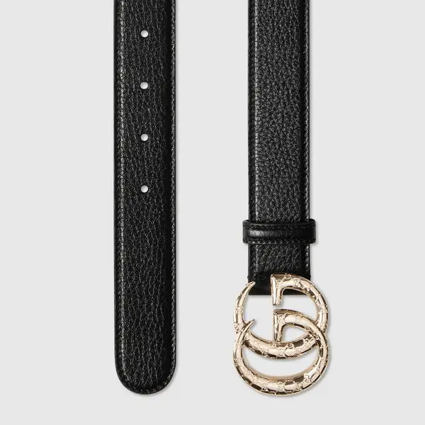 Gucci Gg Marmont Leather Thin Belt - Black | Editorialist display picture 3