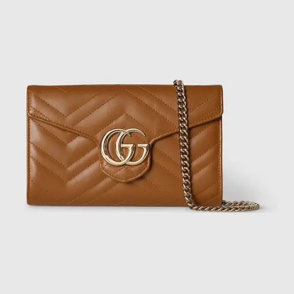 Gucci Gg Marmont Wallet On Chain Leather - Brown