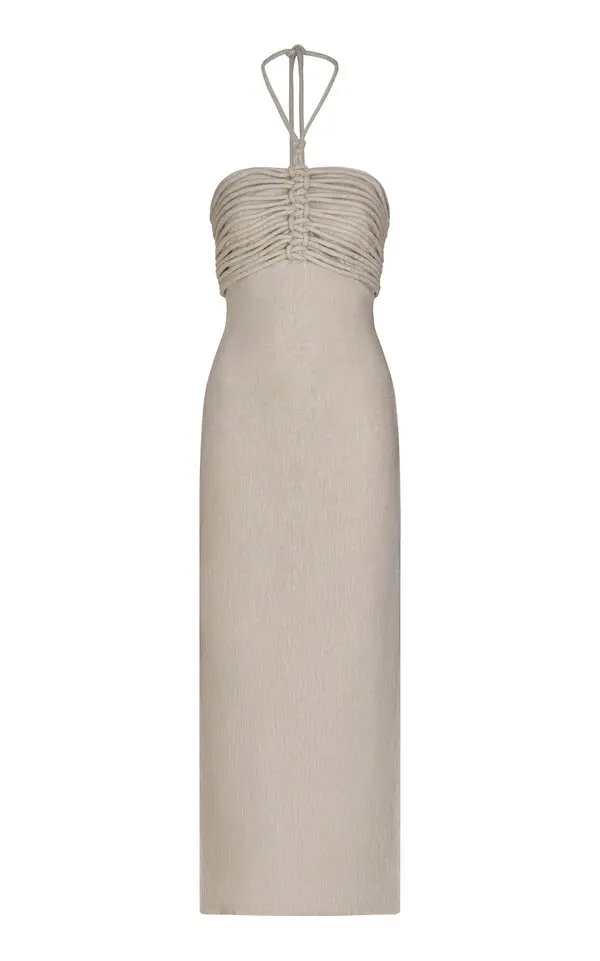 ANDRES OTALORA Mezcalitos Halter Linen Midi Dress - Neutral