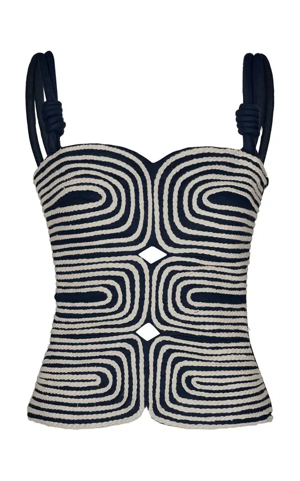 ANDRES OTALORA Marea Embroidered Linen Top - Navy