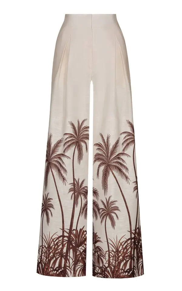 ANDRES OTALORA Desperte Printed Linen Wide-leg Pants - Brown