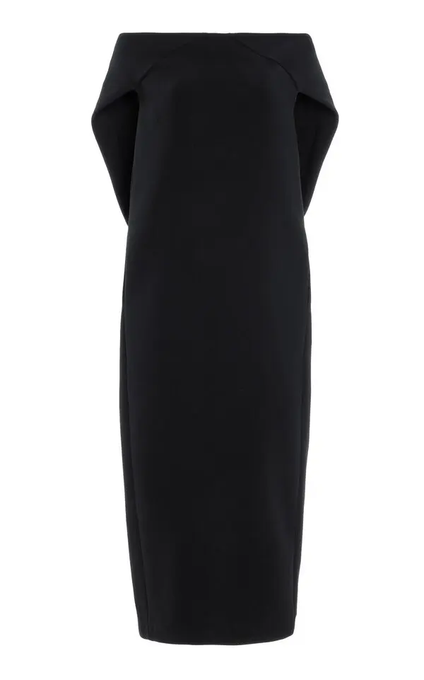 THE ROW Anitas Cape-detailed Wool Gabardine Midi Dress - Black