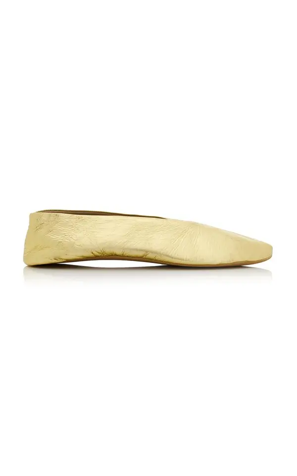 THE ROW Stella Laminated Nappa Leather Ballet Flats - Gold