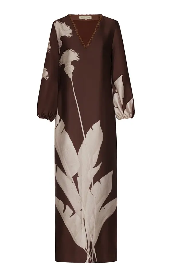 ANDRES OTALORA Palmas Printed Satin Tunic - Brown