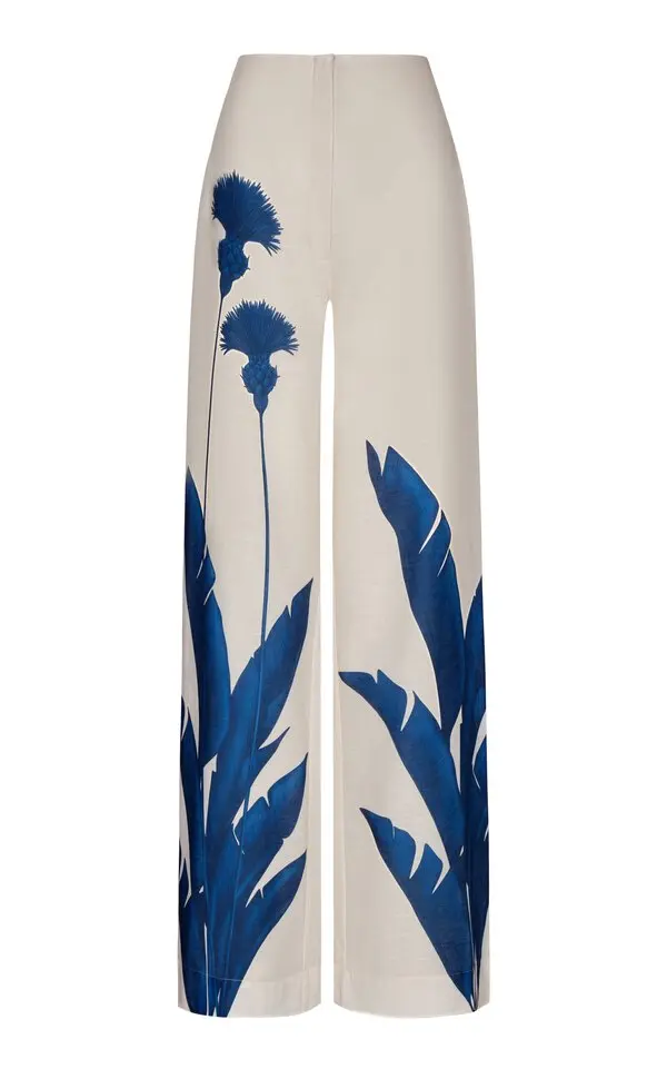 ANDRES OTALORA Ritmica Printed Linen Wide-leg Pants - Blue