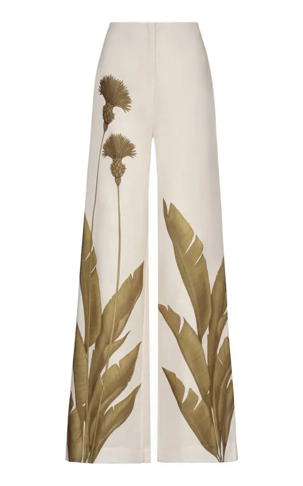 ANDRES OTALORA Ritmica Printed Linen Wide-leg Pants - Green
