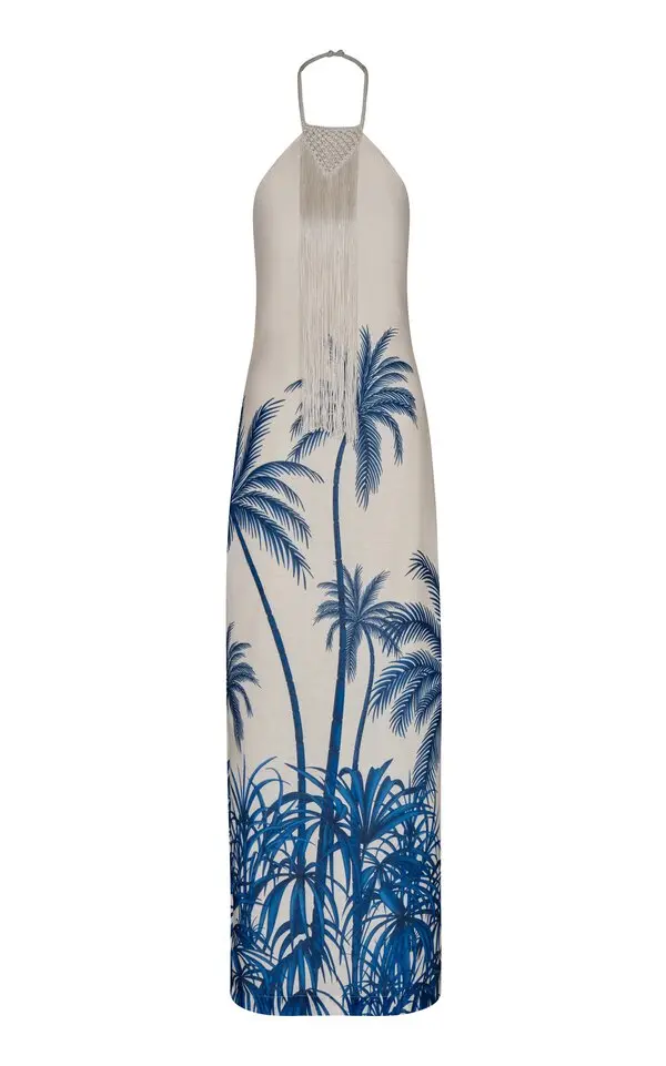 ANDRES OTALORA Mi Paraiso Embellished Linen Maxi Dress - Blue