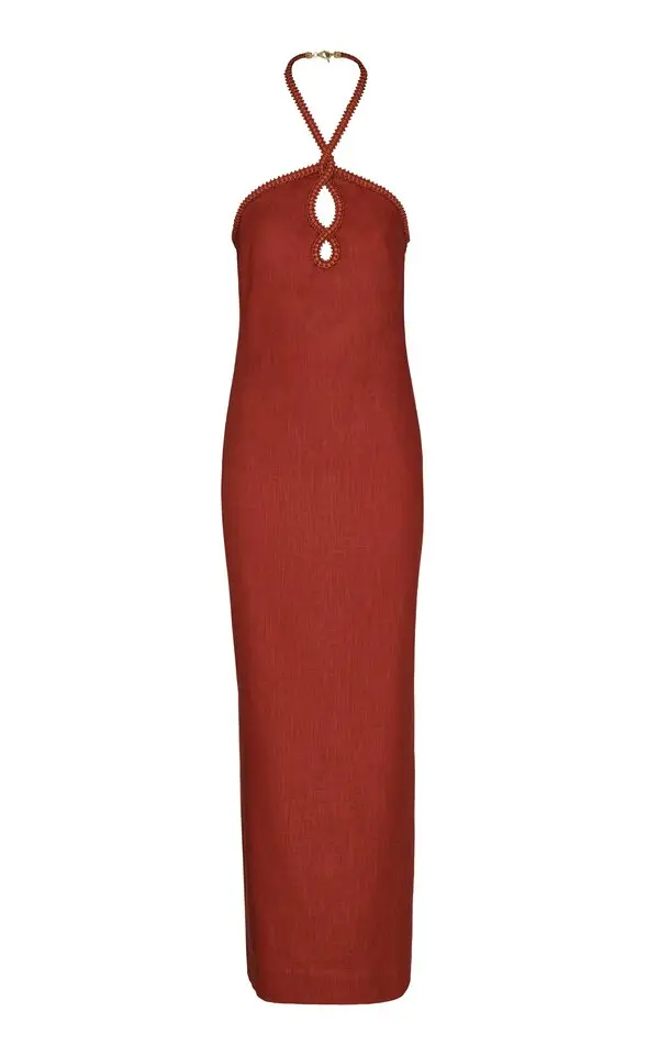 ANDRES OTALORA Atardeceres Embellished Linen Maxi Dress - Red