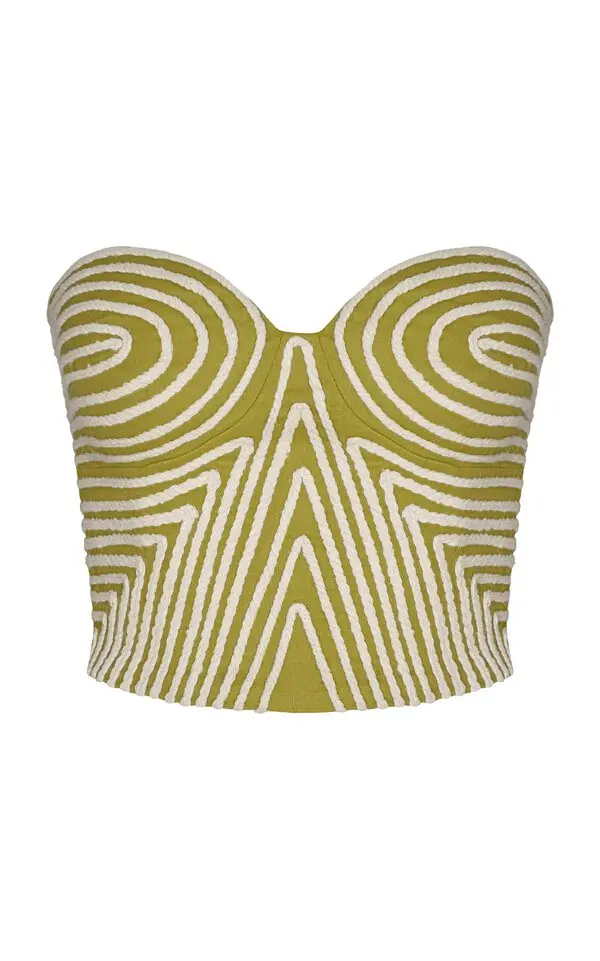 ANDRES OTALORA Y Limon Embroidered Linen Bustier Top - Lime Green