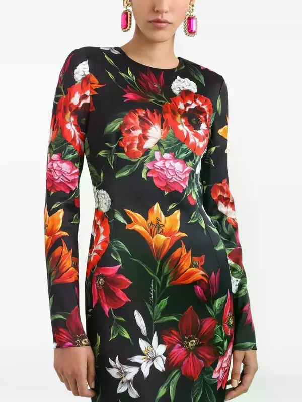 Dolce & Gabbana Floral-print Midi Dress - Black