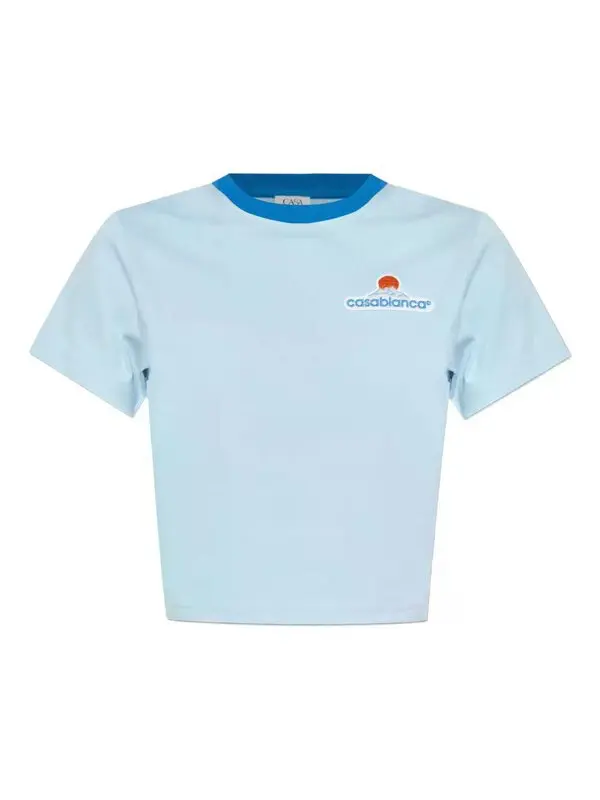 Casablanca Montagne Contrasting-trim Cropped T-shirt - Blue