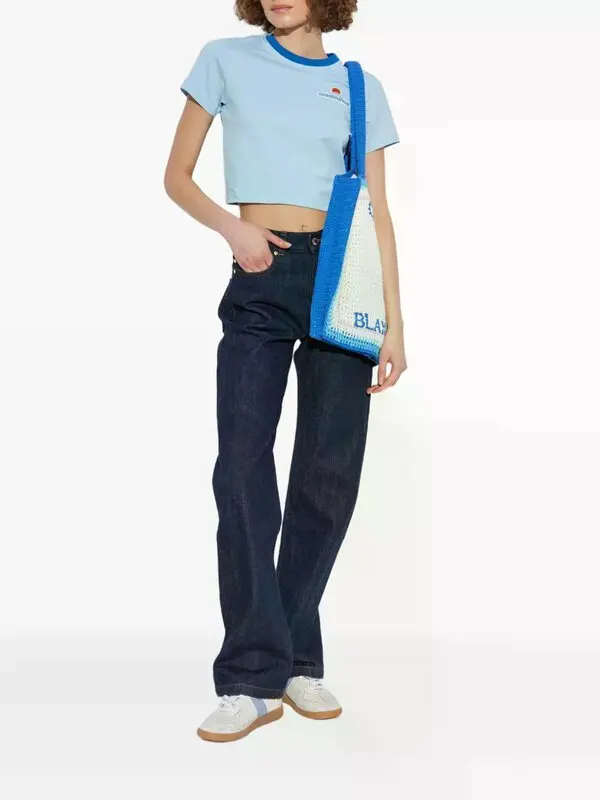 Casablanca Montagne Contrasting-trim Cropped T-shirt - Blue