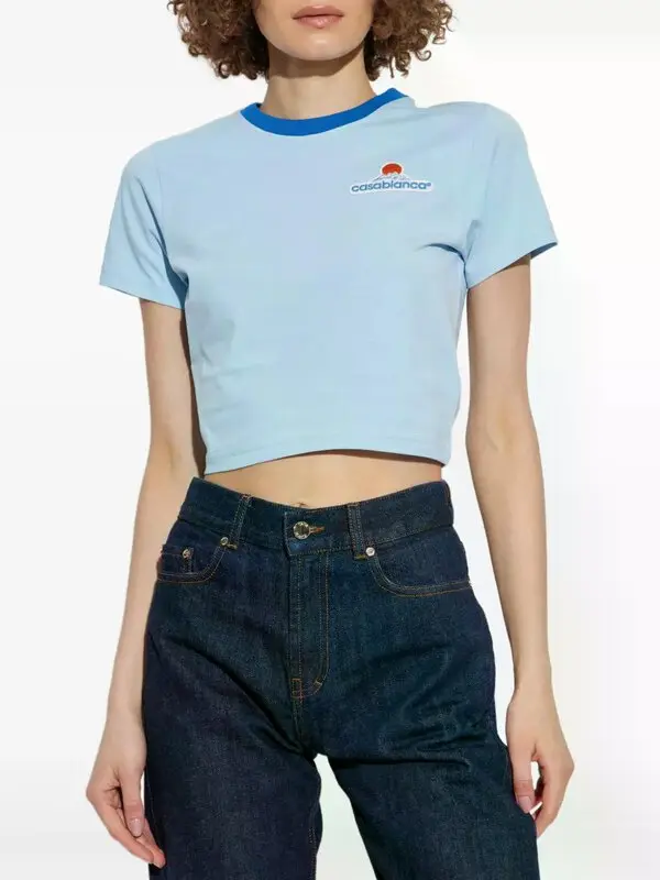 Casablanca Montagne Contrasting-trim Cropped T-shirt - Blue