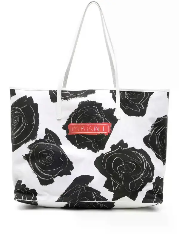 Marni Floral-printed Large Tote Bag - Black