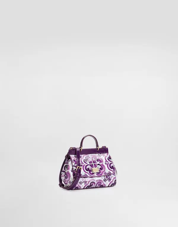 Dolce & Gabbana Sicily Handbag In Polished Calfskin With Majolica Print - Multicolor