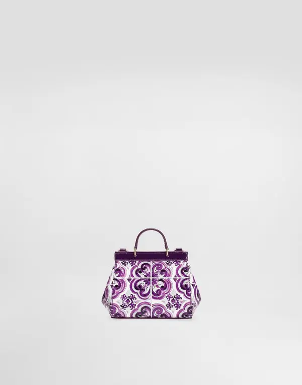 Dolce & Gabbana Sicily Handbag In Polished Calfskin With Majolica Print - Multicolor