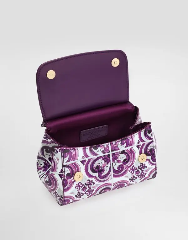 Dolce & Gabbana Sicily Handbag In Polished Calfskin With Majolica Print - Multicolor