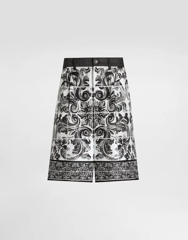 Dolce & Gabbana Maiolica-printed Denim Bermuda Shorts - Multicolor