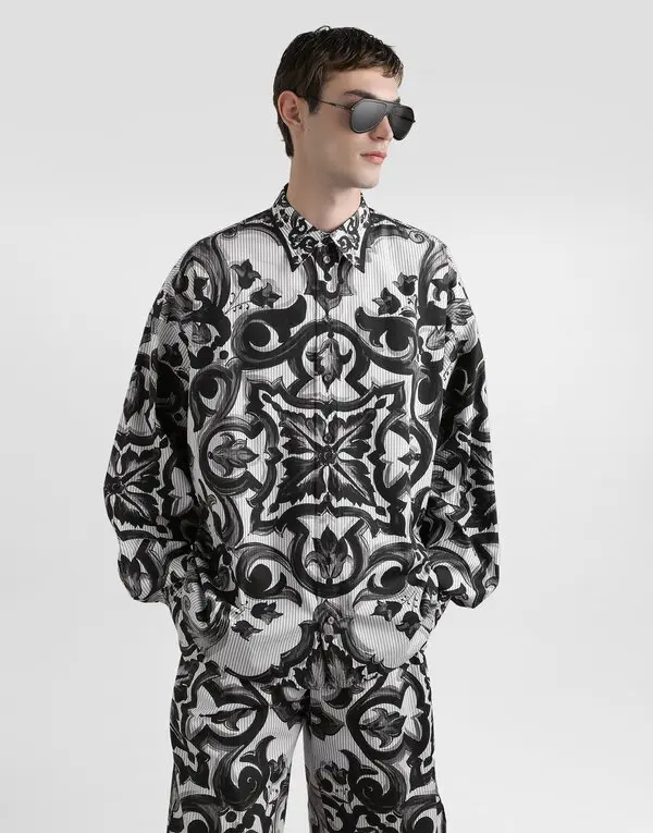 Dolce & Gabbana Majolica-print Oversized Striped Popeline Shirt - Multicolor