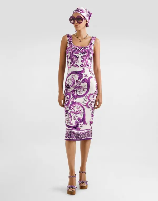 Dolce & Gabbana Majolica-print Long Charmeuse Dress