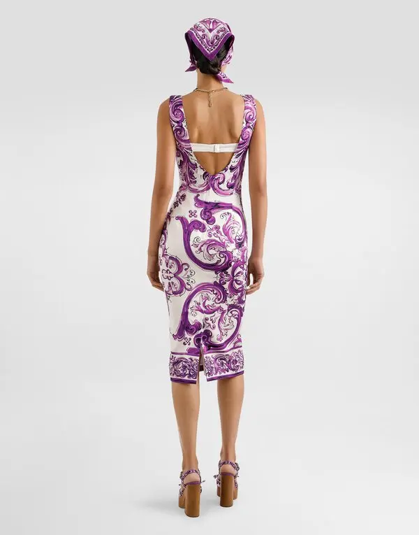 Dolce & Gabbana Majolica-print Long Charmeuse Dress