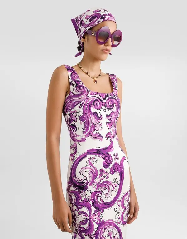 Dolce & Gabbana Majolica-print Long Charmeuse Dress