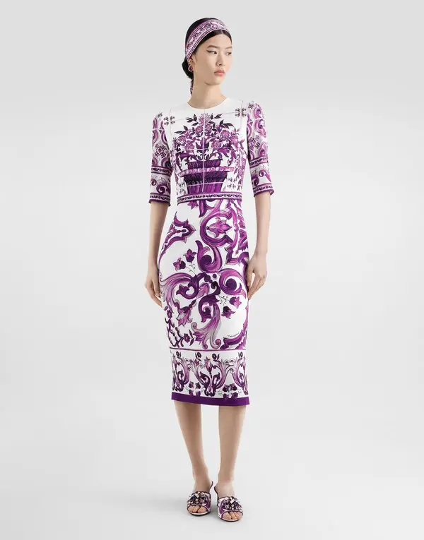 Dolce & Gabbana Majolica-print Charmeuse Sheath Dress