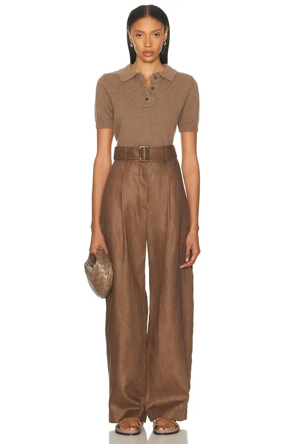 Matthew Bruch Eyelet Trim Knit Polo Top