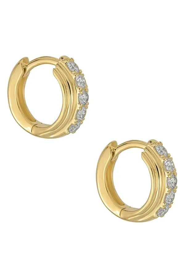 STONE AND STRAND Dainty Boulevard Huggie Earrings - 14k Yellow Gold & White Diamonds