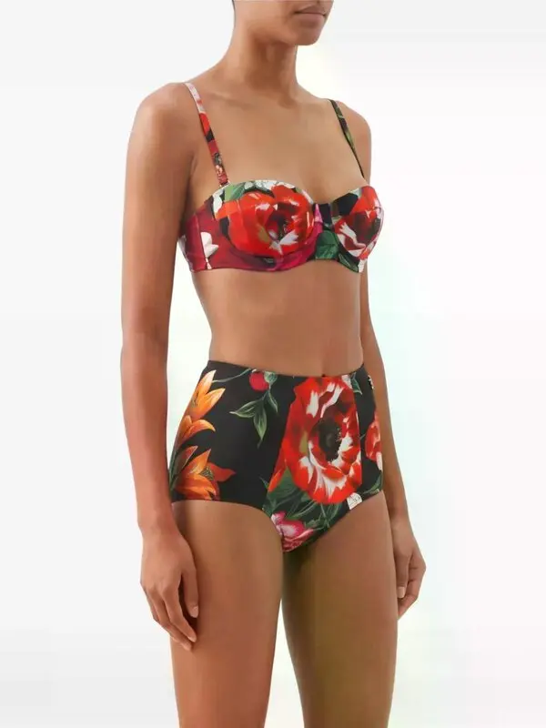Dolce & Gabbana Floral-print Bikini Set - Black