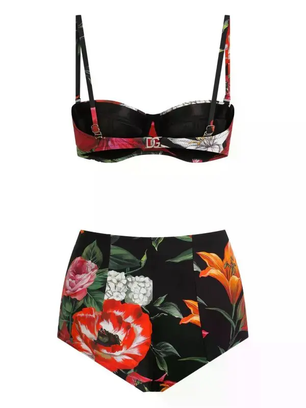 Dolce & Gabbana Floral-print Bikini Set - Black