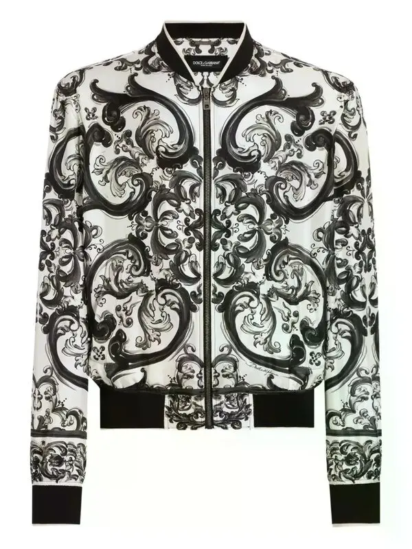 Dolce & Gabbana Maiolica Print Bomber Jacket - White