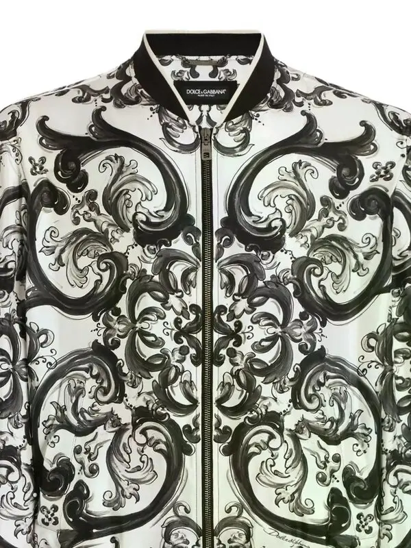 Dolce & Gabbana Maiolica Print Bomber Jacket - White