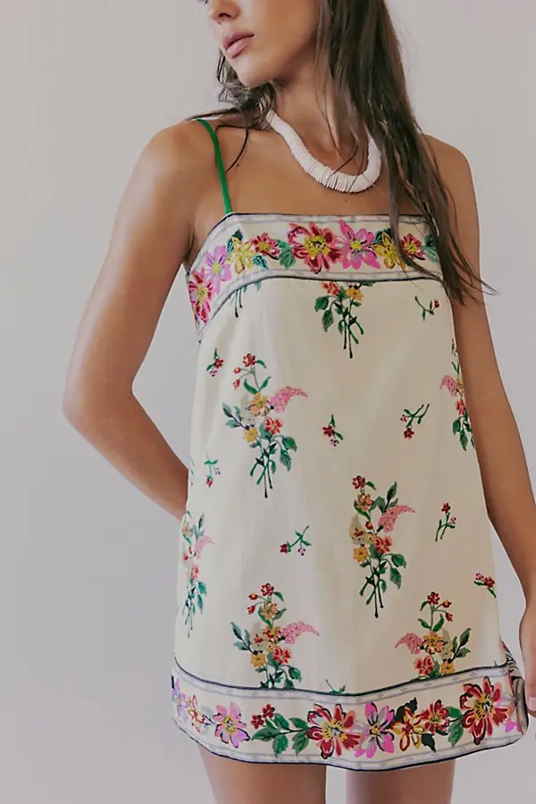 BALI Mini Shift Dress With Floral Print - Ivory