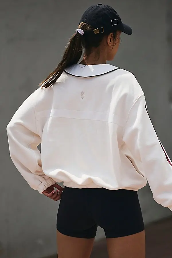 Free People Relaxed Fit Buttoned Pullover With Sporty Stripes