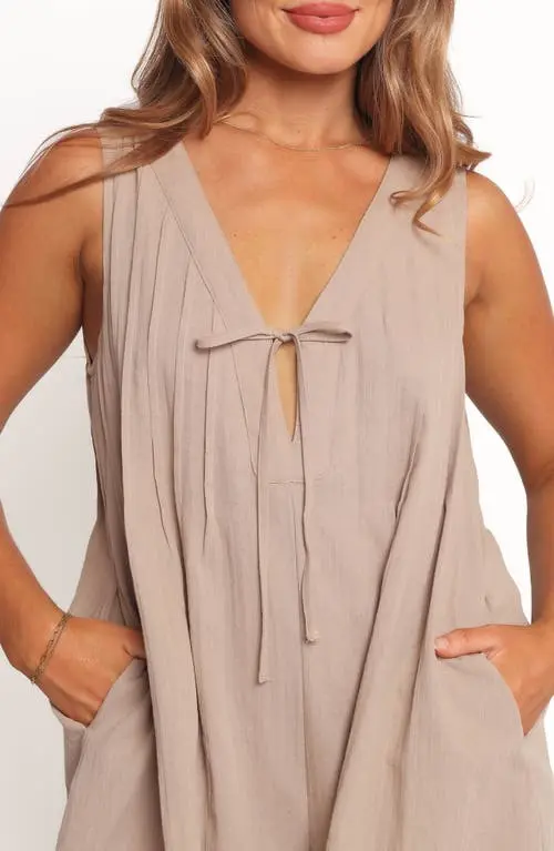 PETAL & PUP Sleeveless Cotton Tie-front Romper - Mocha