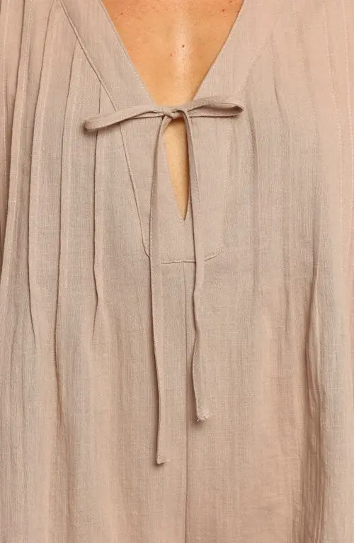 PETAL & PUP Sleeveless Cotton Tie-front Romper - Mocha