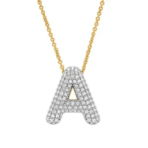 LUVMYJEWELRY 14k Yellow Gold Diamond Initial Pendant Necklace - Gold A