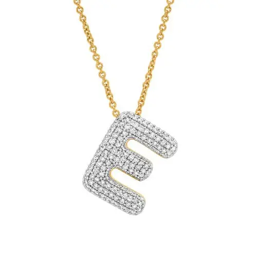 LUVMYJEWELRY 14k Yellow Gold Diamond Initial Pendant Necklace - Gold E