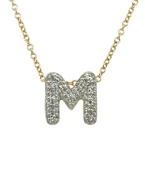 LUVMYJEWELRY 14k Yellow Gold Diamond Initial Pendant Necklace - Gold M