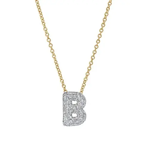 LUVMYJEWELRY Small Bubble Initial Diamond Pendant Necklace - Gold B