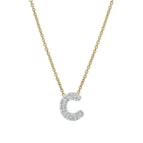 LUVMYJEWELRY Small Bubble Initial Diamond Pendant Necklace - Gold C