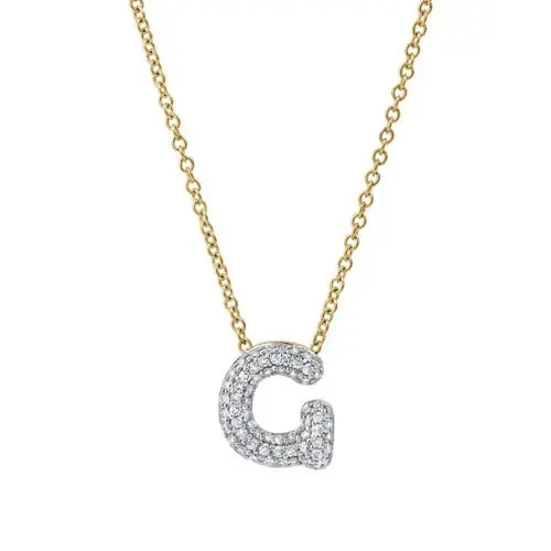 LUVMYJEWELRY Small Bubble Initial Diamond Pendant Necklace - Gold G