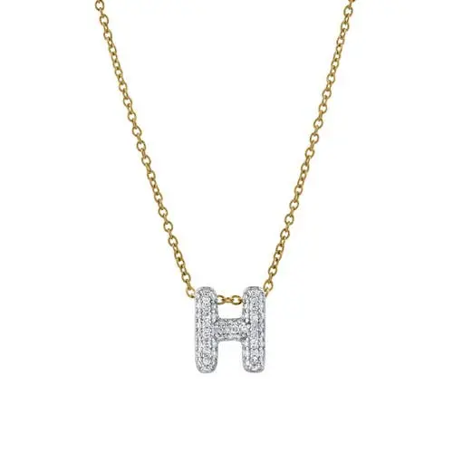 LUVMYJEWELRY Small Bubble Initial Diamond Pendant Necklace - Gold H