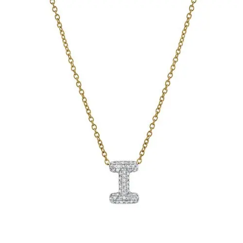 LUVMYJEWELRY Small Bubble Initial Diamond Pendant Necklace - Gold I