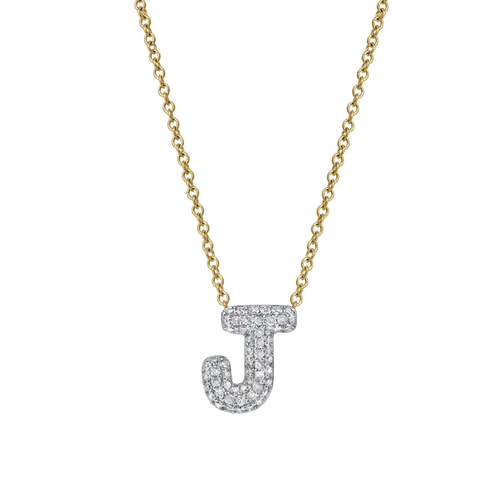 LUVMYJEWELRY Small Bubble Initial Diamond Pendant Necklace - Gold J