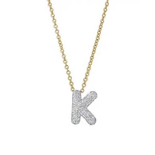 LUVMYJEWELRY Small Bubble Initial Diamond Pendant Necklace - Gold K