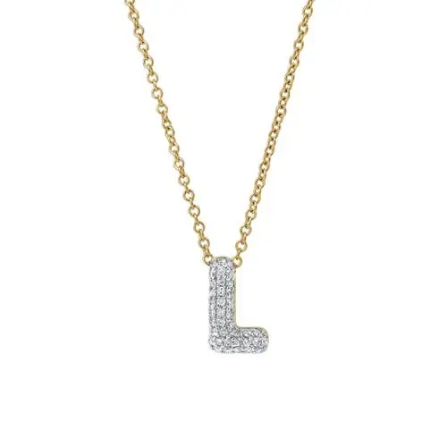 LUVMYJEWELRY Small Bubble Initial Diamond Pendant Necklace - Gold L